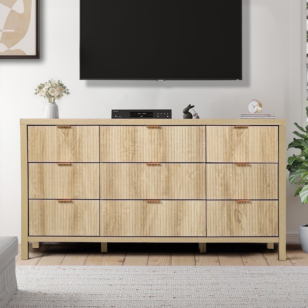 Weselon 9 Drawer Double Dresser, Modern Chest of Drawers with Wooden ...