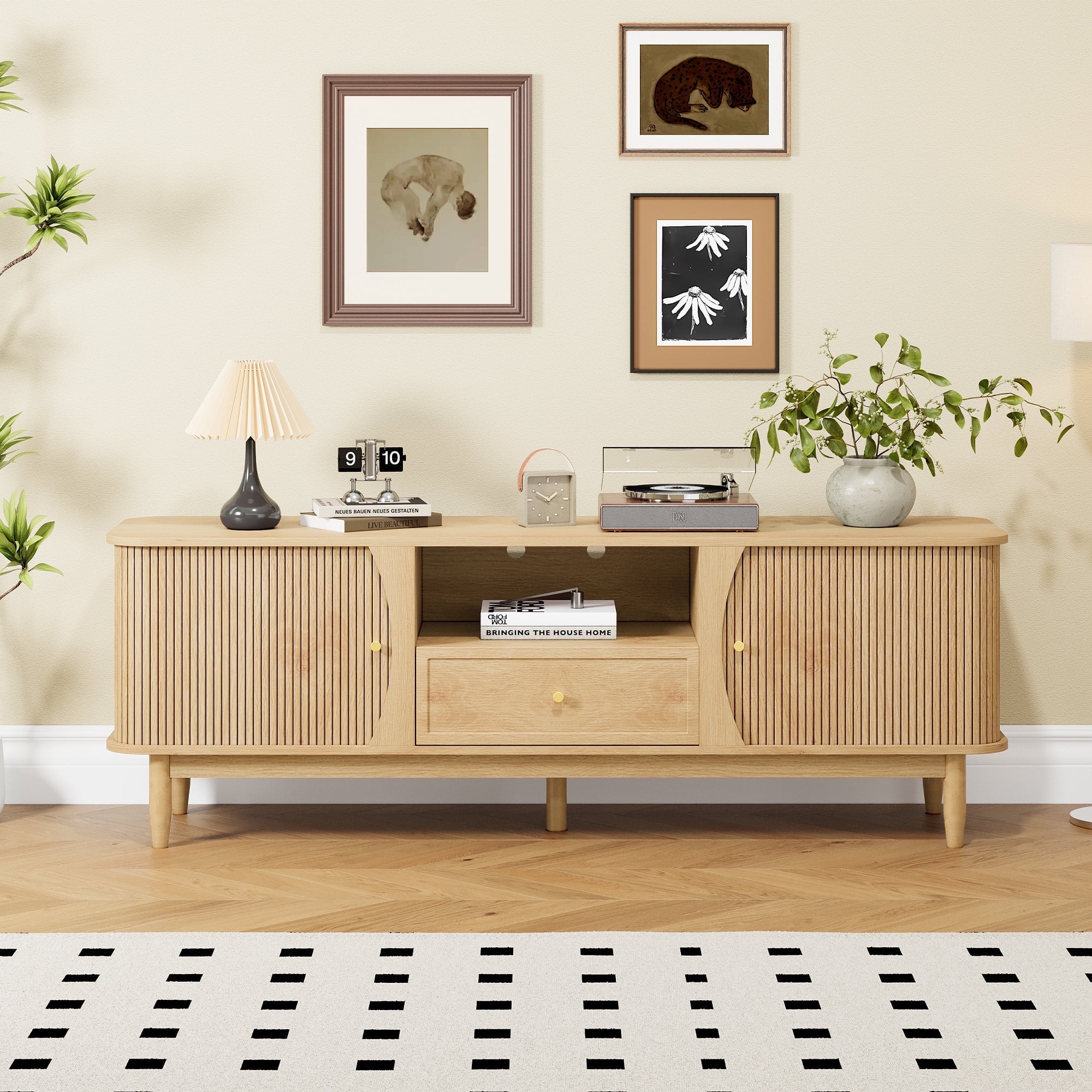 Weselon Modern Curved Reeded TV Stand for TVs up to 62 Inches ...