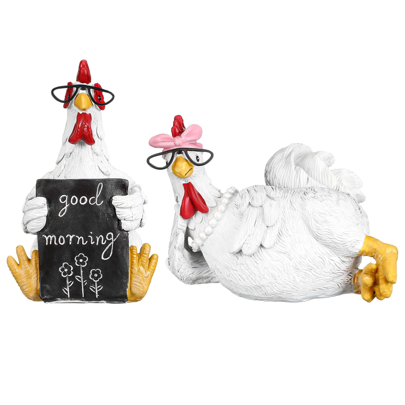 Wesiti 2 Pack Rustic Rooster and Chicken Resin Statue Set Good Morning ...