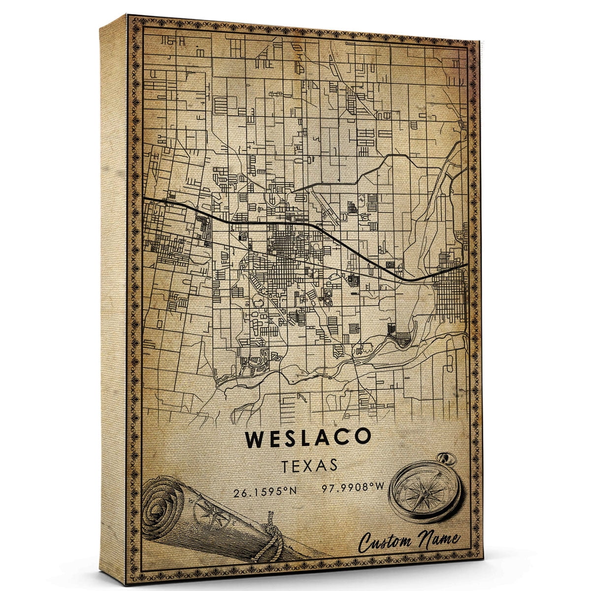 Weslaco Map Poster, Texas Map Art Poster, Canvas, Weslaco Map City vintage Poster, Street Map ...