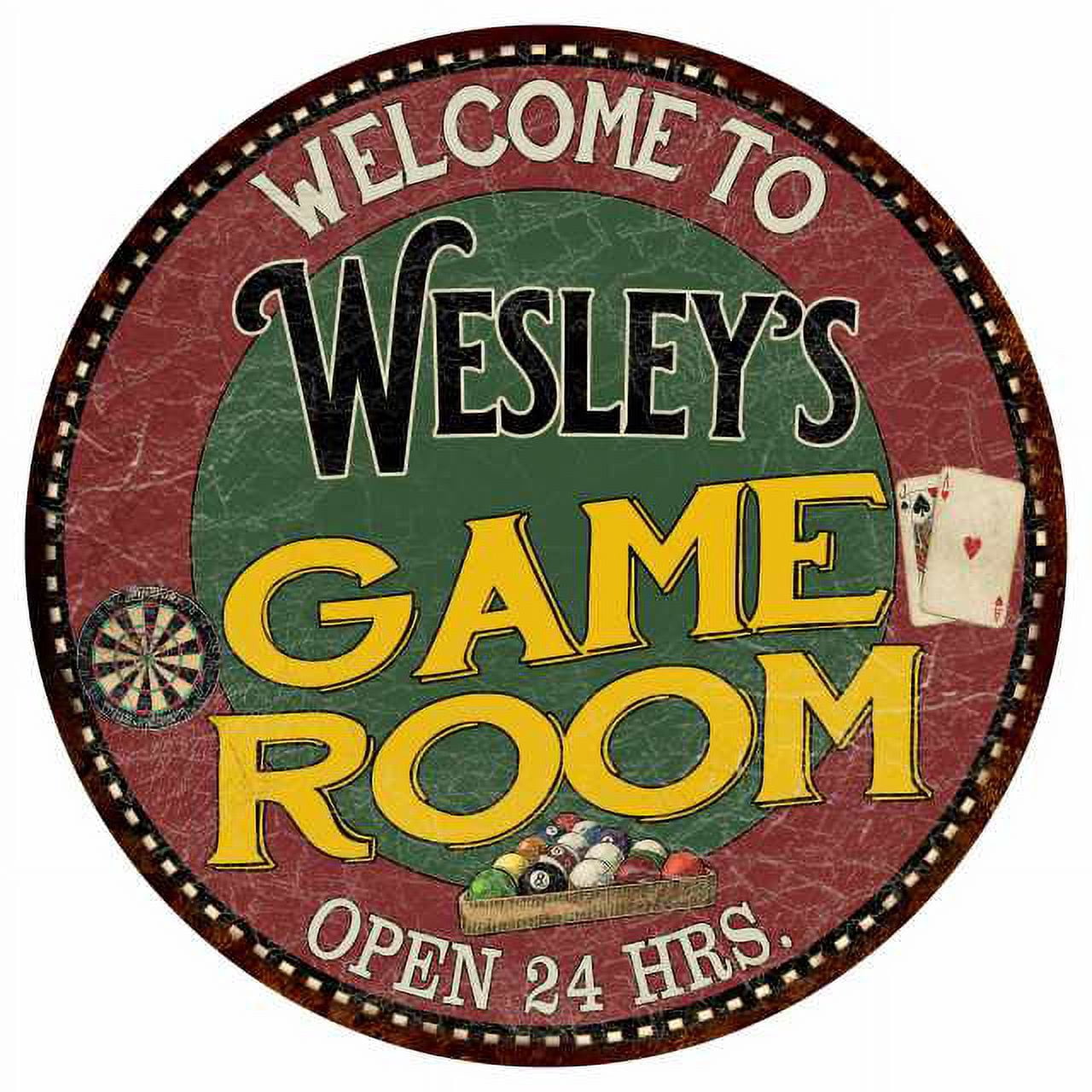 Wesley's Game Room 14" Round Metal Sign Bar Kitchen Red Wall Decor ...