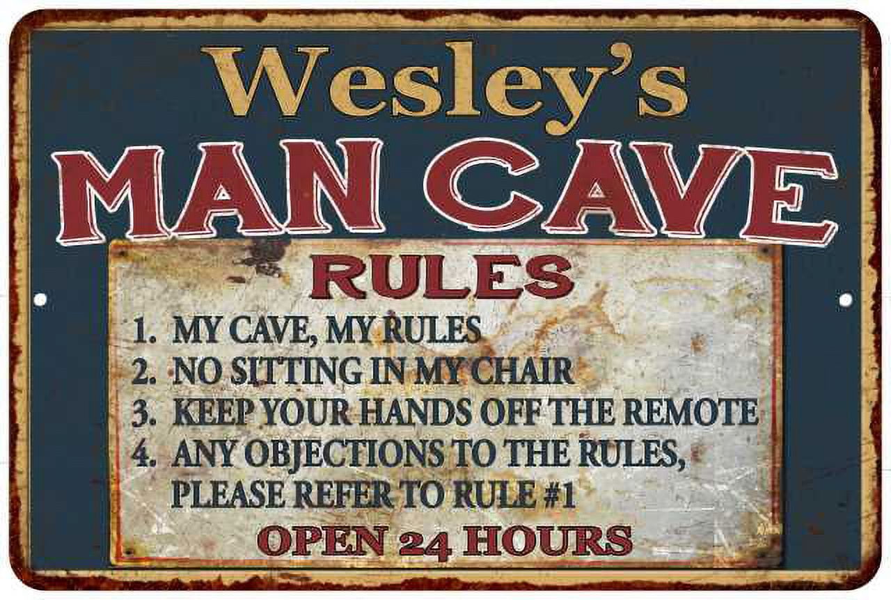 Wesley's Man Cave Rules Chic Rustic Green Sign Home 8 x 12 Matte Finish ...