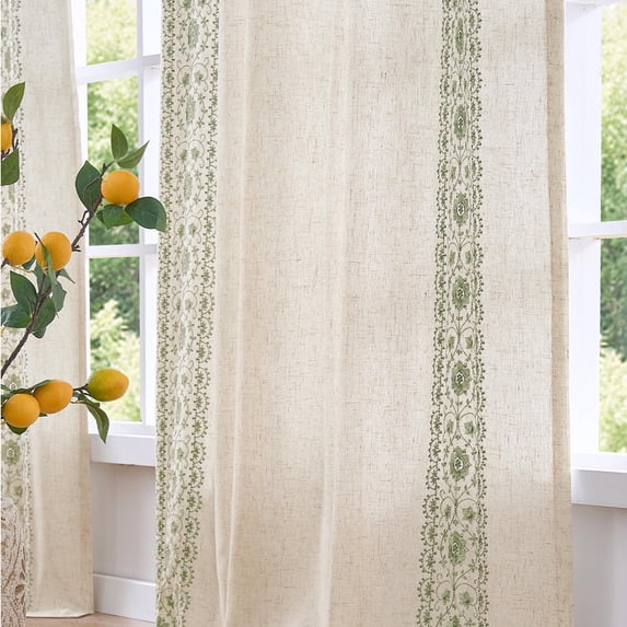 Weslie Boho Lined Linen Curtafor Bedroom Sgreen Vintflfarmhouse 96 ...