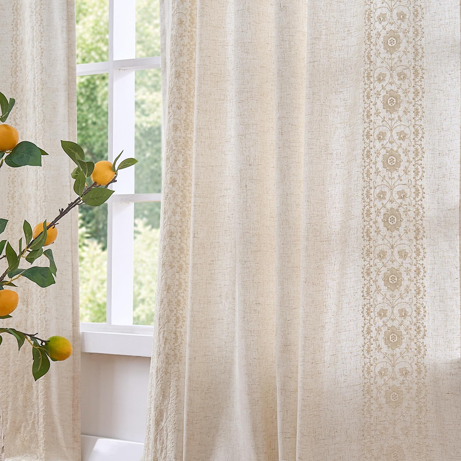 Weslie Boho Lined Linen Curtafor Living Room Vintflfarmhouse 108 Inches ...