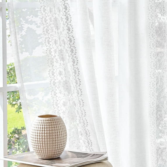Weslie Flwhite Sheer Curtafor Living Room 84 Inch Long Embroidered ...