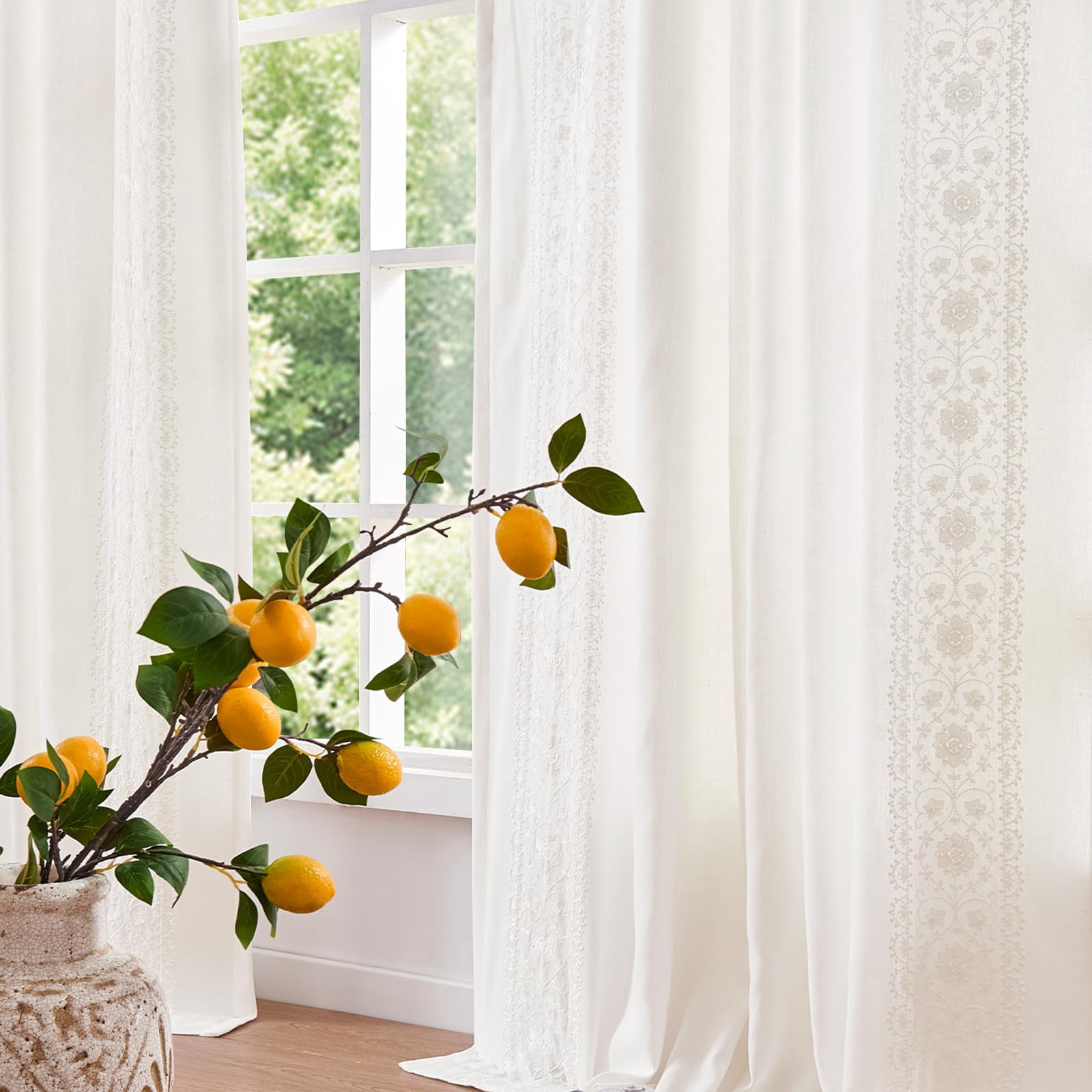 Weslie White Curtafor Bedroom Boho Vintflfarmhouse 96 Inches Long Lined ...
