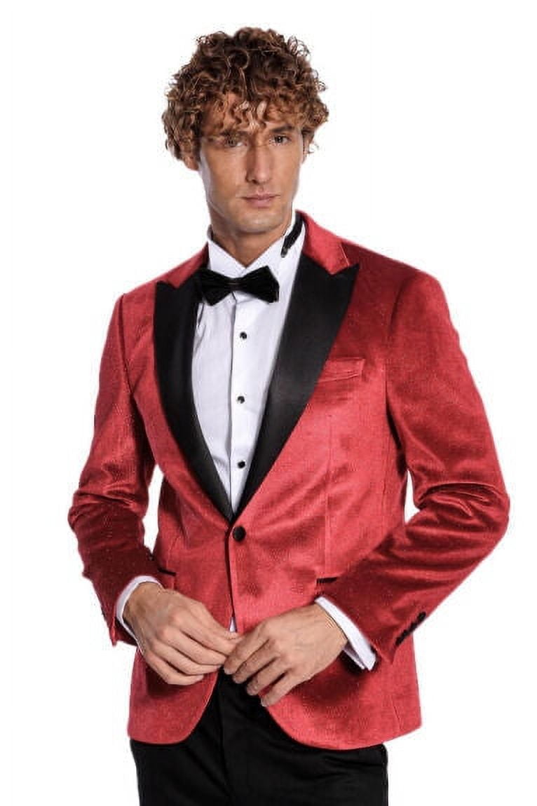 Wessi Mens Red Sparkle Slim Fit Tuxedo Prom Jacket Blazer With Black ...