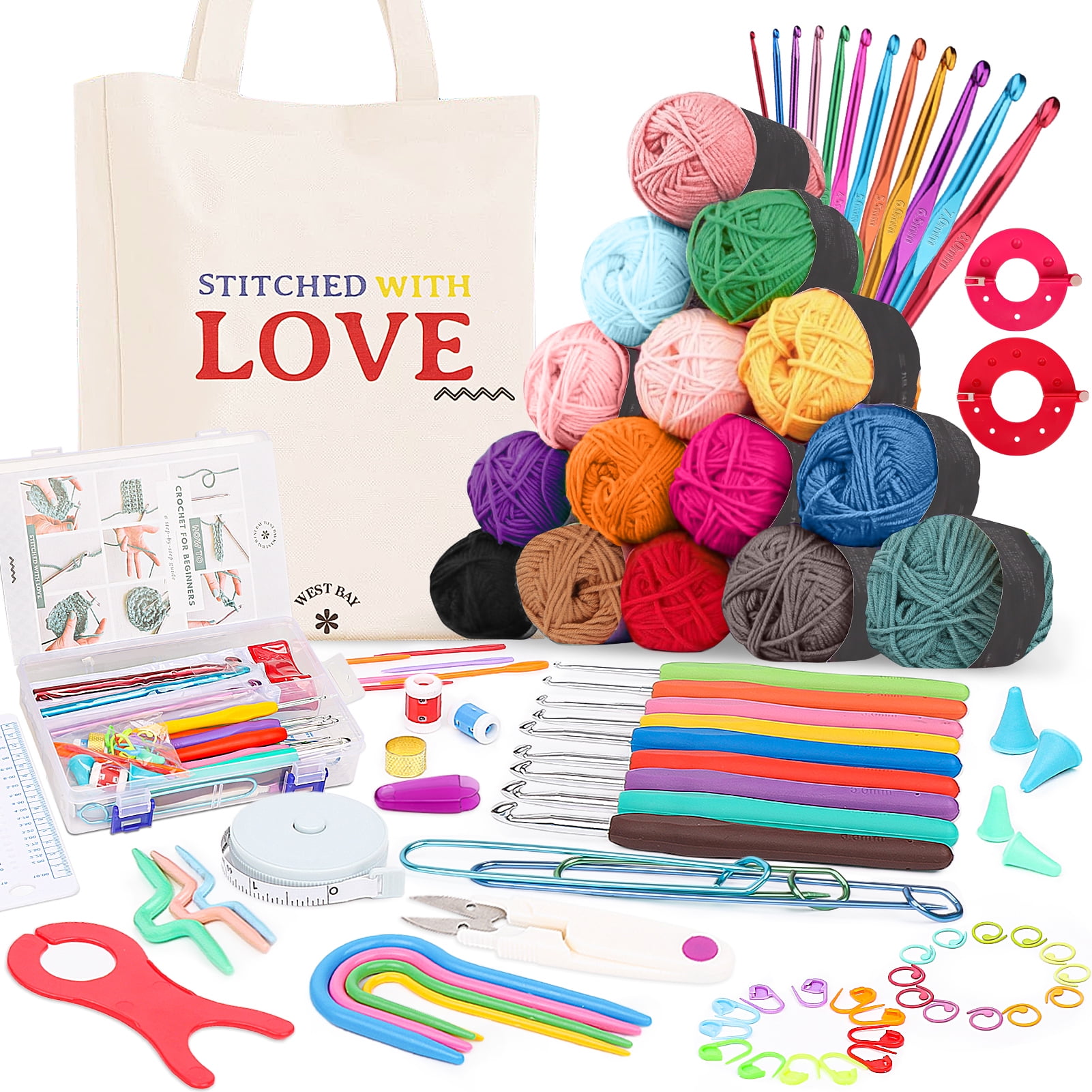 West Bay Crochet Kit for Beginners Adults Learn to Crochet Set ...