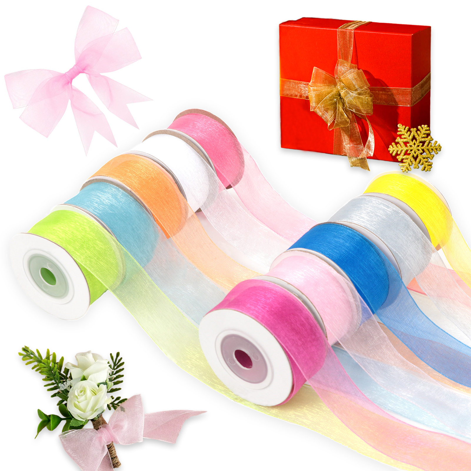 [Big Clear!]10Pack Pull Bow Large Organza Gift Wrapping Pull Bows with ...