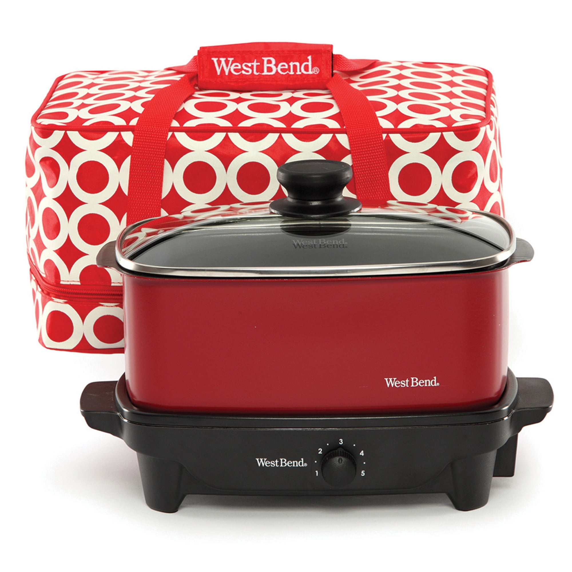 West Bend 84915R 5-Quart Versatility Slow Cooker with Tote, Red ...