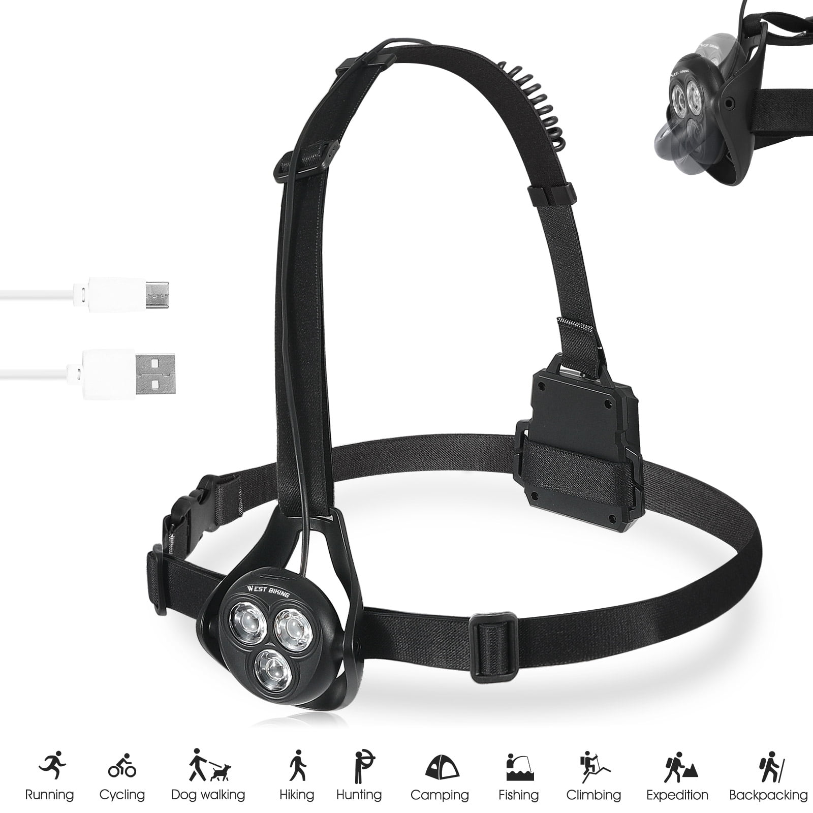 West Biking 3 Beads Night Running Light LED Outdoor Sports Chest Lamp ...