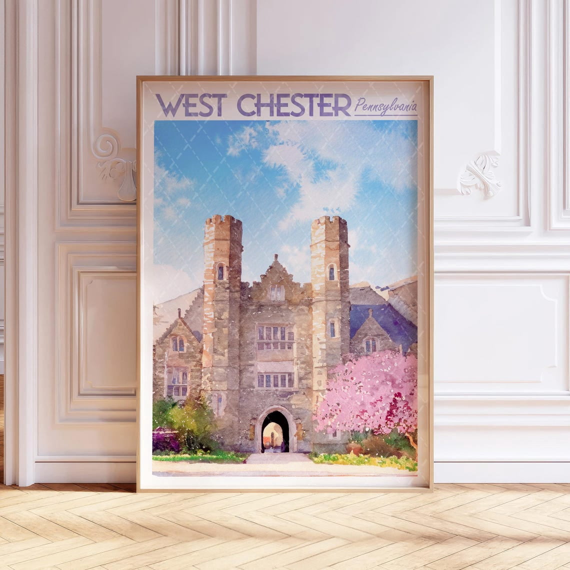 West Chester Pennsylvania Pastel Travel Poster, Stretched Size 8x12 ...