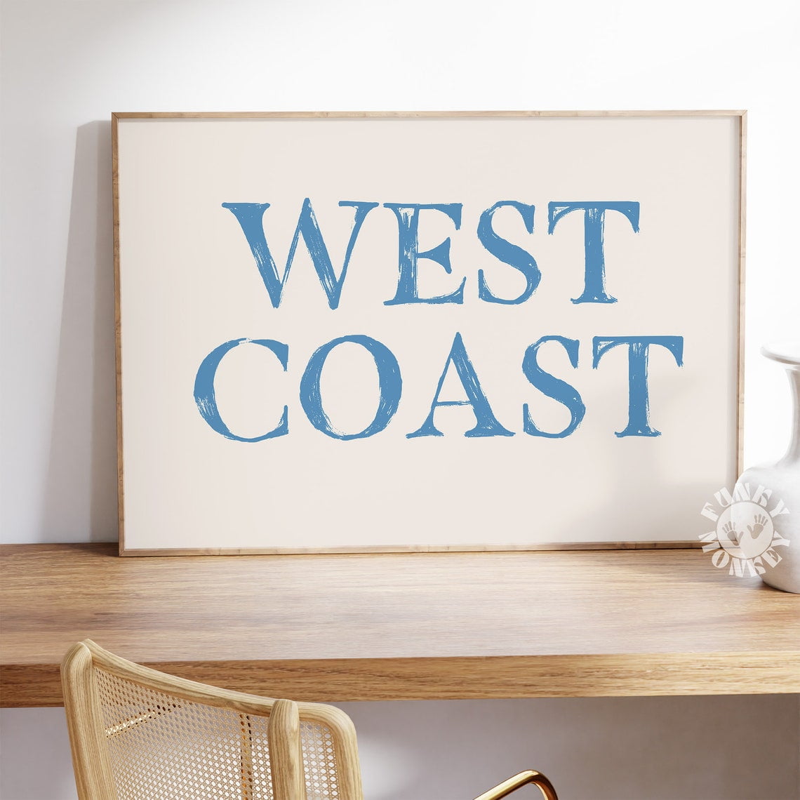 West Coast Wall Art Print, Coastal Cowgirl Aesthetic, Trendy Blue Text ...