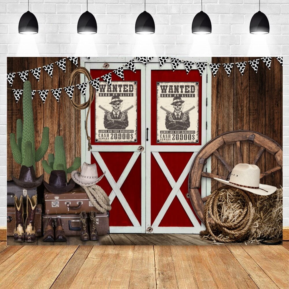 West Cowboy Backdrop Rustic Wooden Door Farm Barn Horse Baby Birthday ...