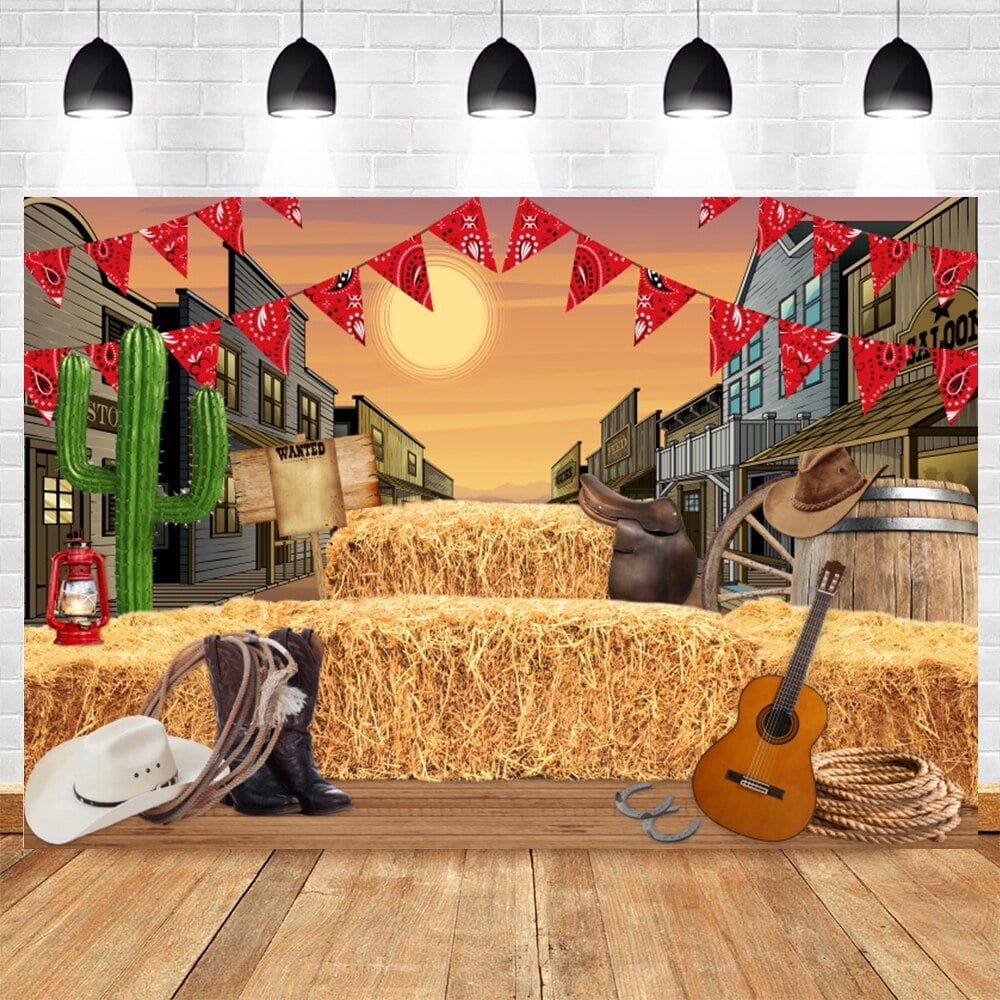 West Cowboy Backdrop Rustic Wooden Door Farm Barn Horse Baby Birthday ...