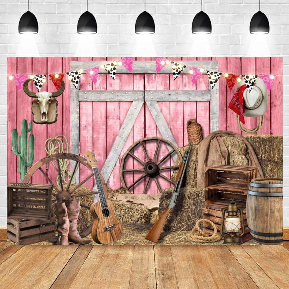 West Cowboy Backdrop Rustic Wooden Door Farm Barn Horse Baby Birthday ...