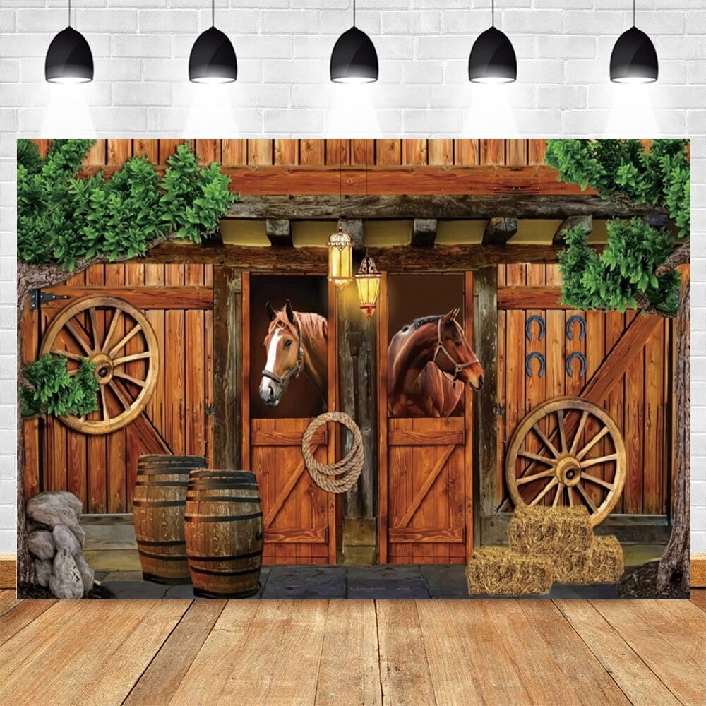 West Cowboy Backdrop Rustic Wooden Door Farm Barn Horse Baby Birthday ...