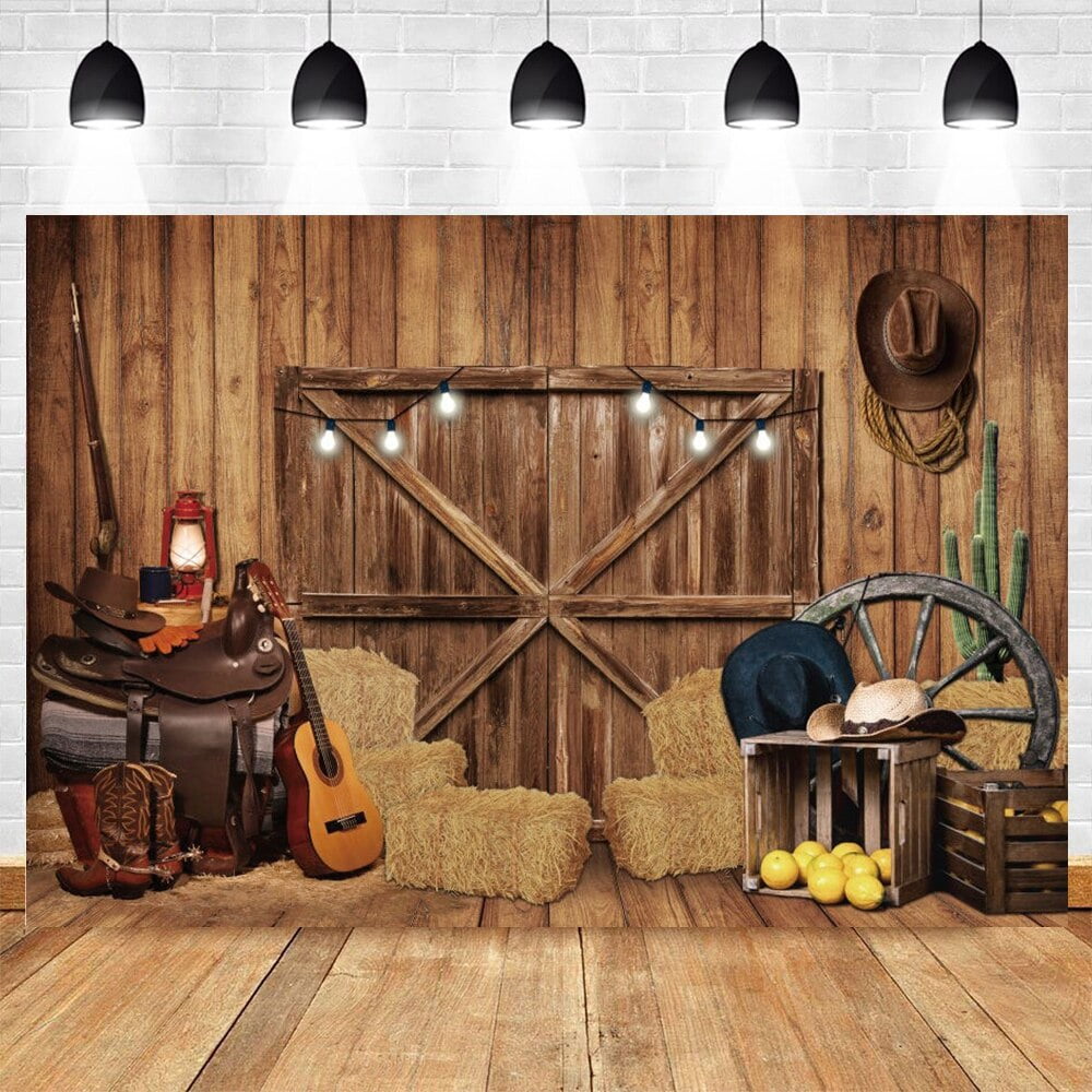 West Cowboy Backdrop Rustic Wooden Door Farm Barn Horse Baby Birthday ...