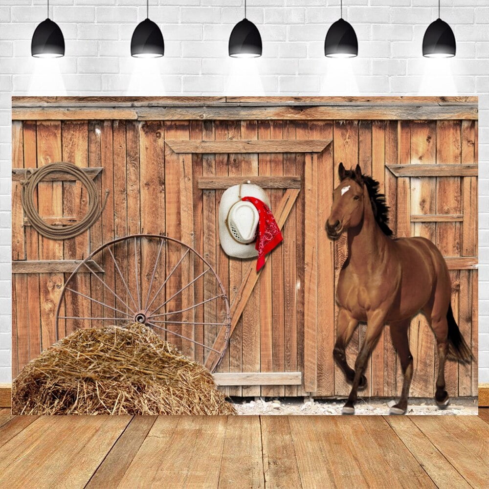 West Cowboy Backdrop Rustic Wooden Door Farm Barn Horse Baby Birthday ...