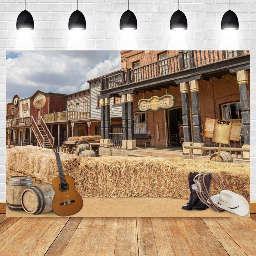 West Cowboy Backdrop Rustic Wooden Door Farm Barn Horse Baby Birthday ...