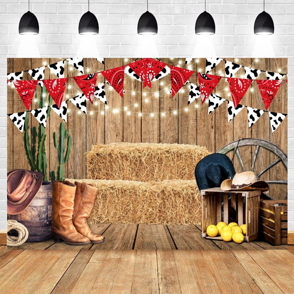 West Cowboy Backdrop Rustic Wooden Door Farm Barn Horse Baby Birthday ...