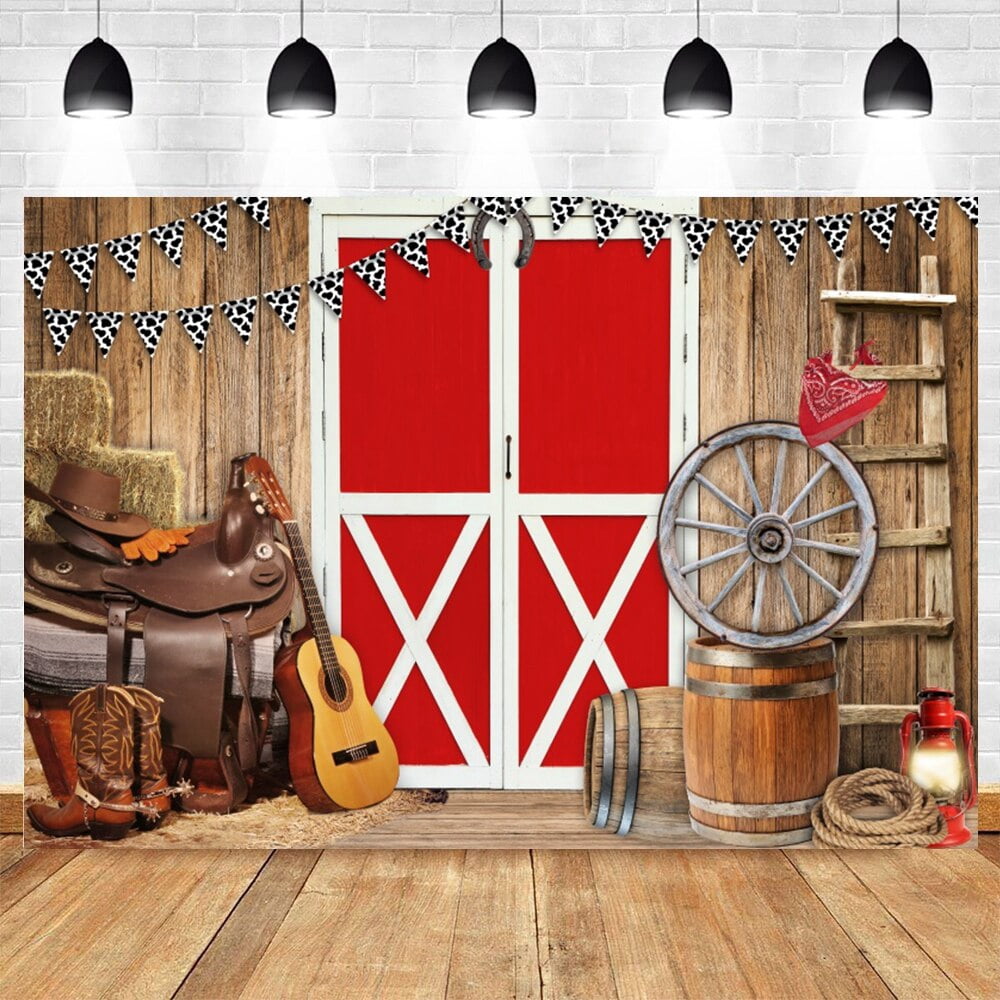 West Cowboy Backdrop Rustic Wooden Door Farm Barn Horse Baby Birthday ...