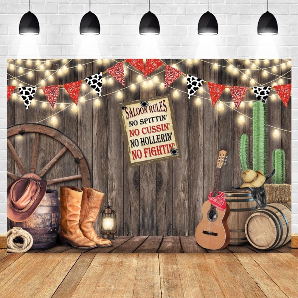West Cowboy Backdrop Rustic Wooden Door Farm Barn Horse Baby Birthday ...