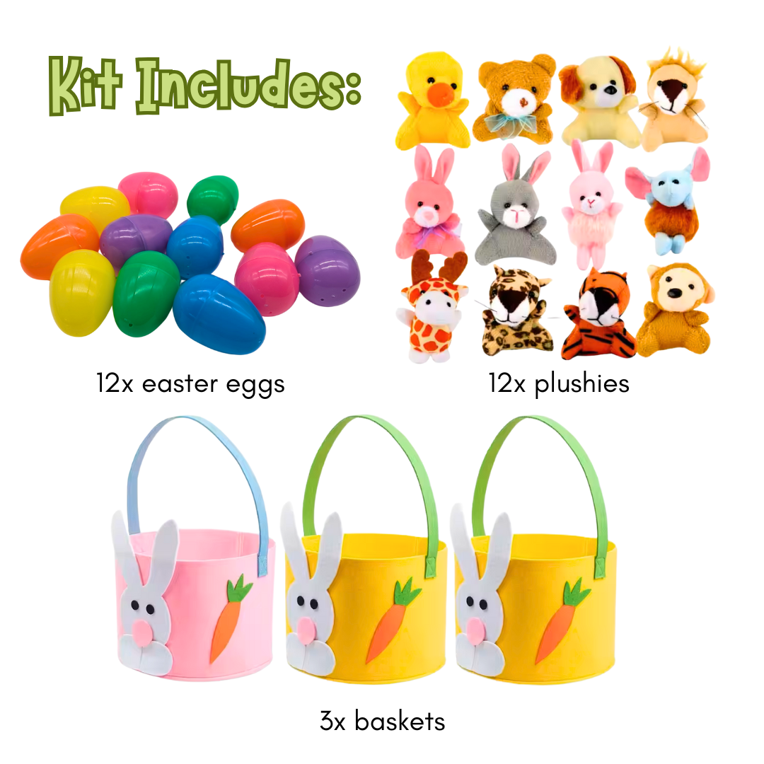 West End Fam Easter Egg Hunt Kit: 12 Plush-Filled Eggs, 3 Bunny Baskets ...