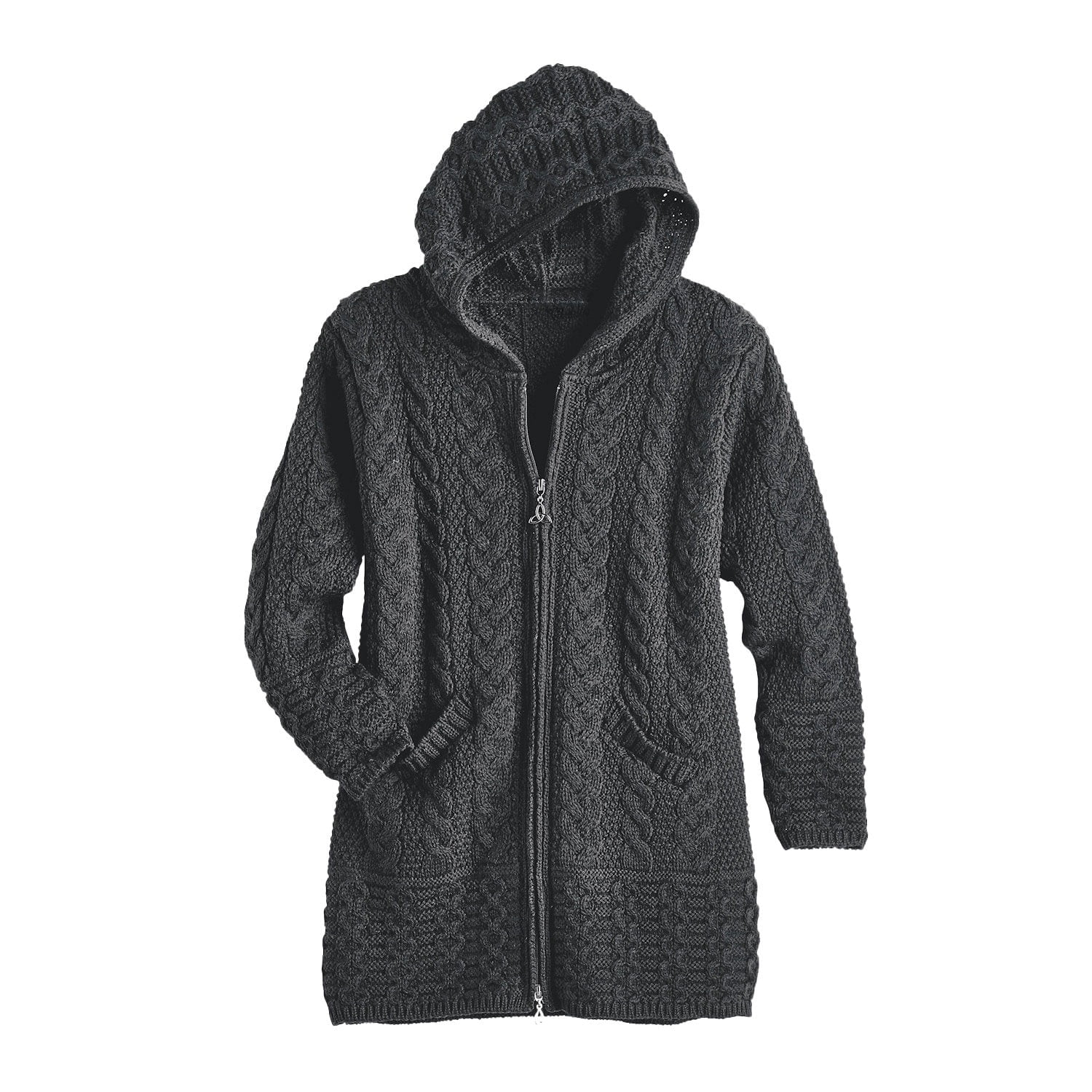 West End Knitwear Womens Hooded Cardigan Sweater 100 Merino Wool Zip Front Grey 2x