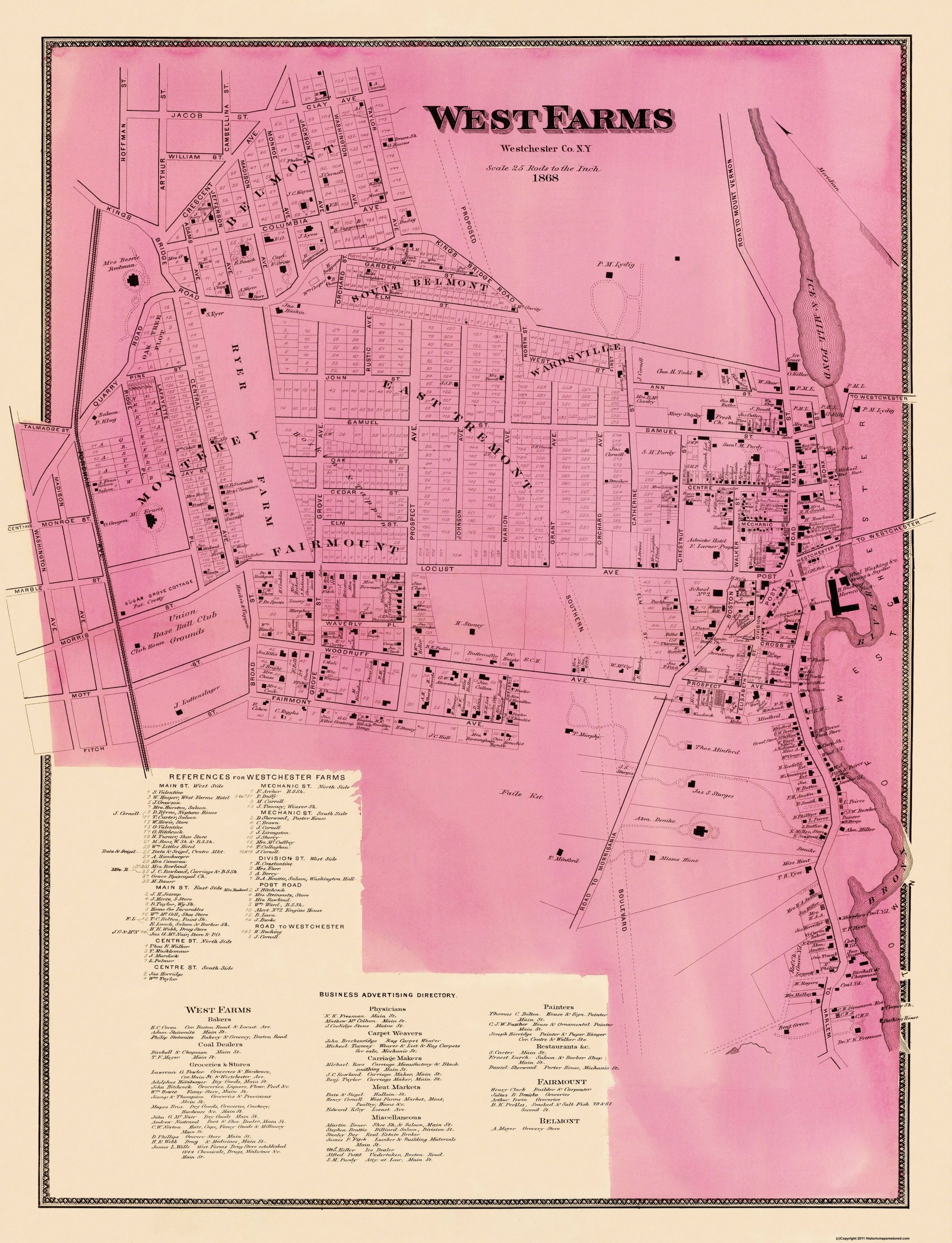 Historic City Map - West Farms New York - Beers 1868 - 23 x 30 ...