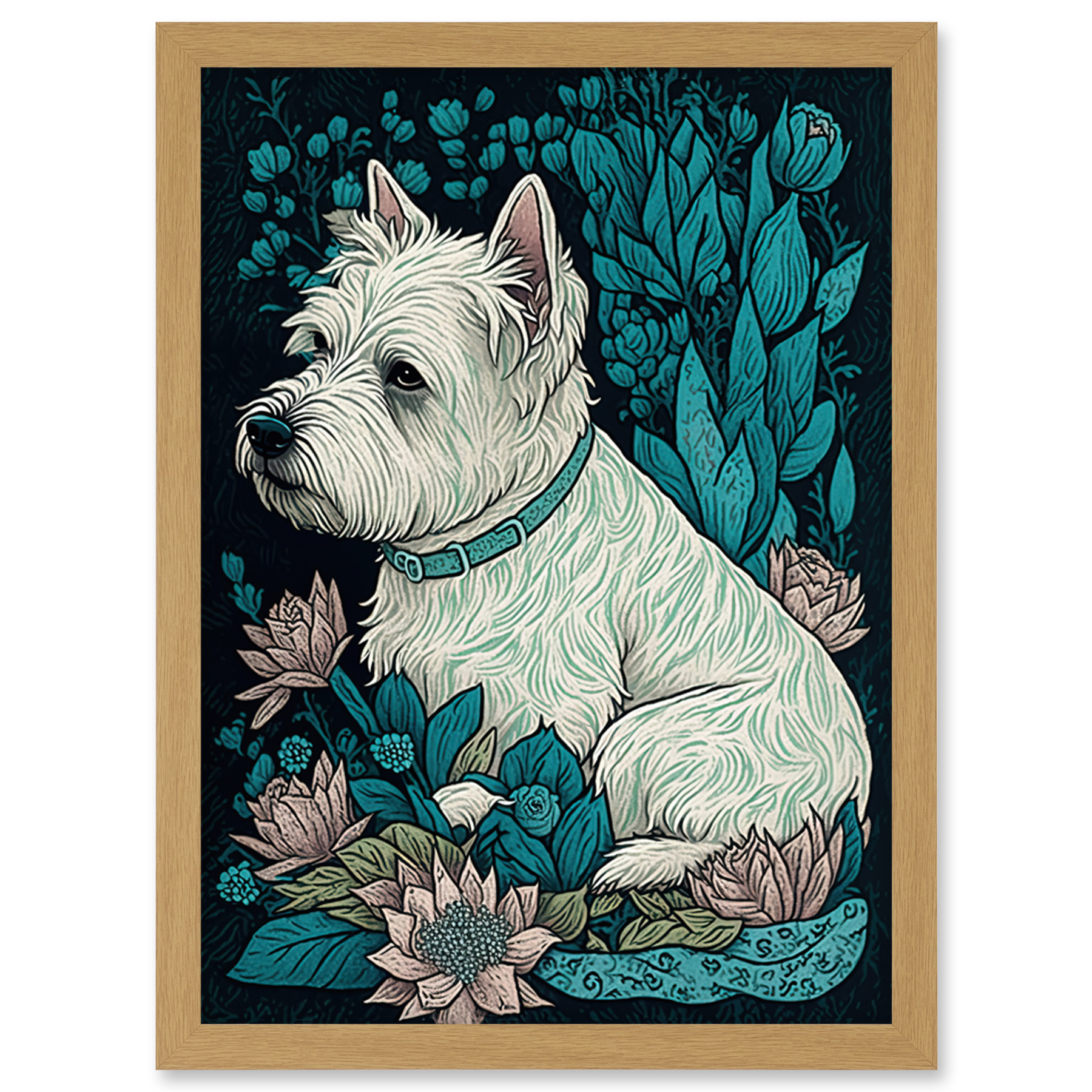 West Highland White Terrier Sitting in Flower Field Modern Dark ...