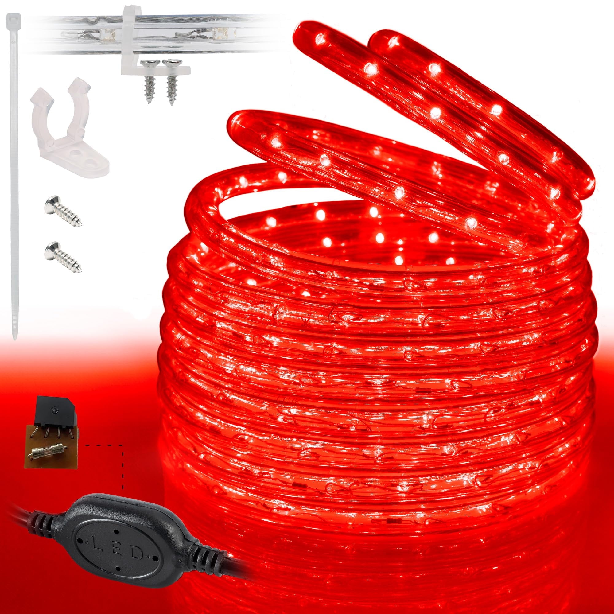 West Ivory 100ft Red LED Rope Lights, Connectable Outdoor Permanent ...