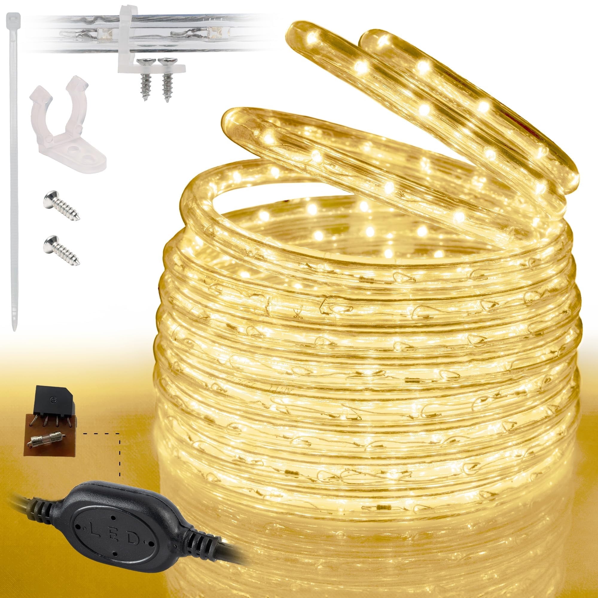 West Ivory 100ft Warm White LED Rope Lights, Connectable Outdoor Permanent Waterproof Accent ...