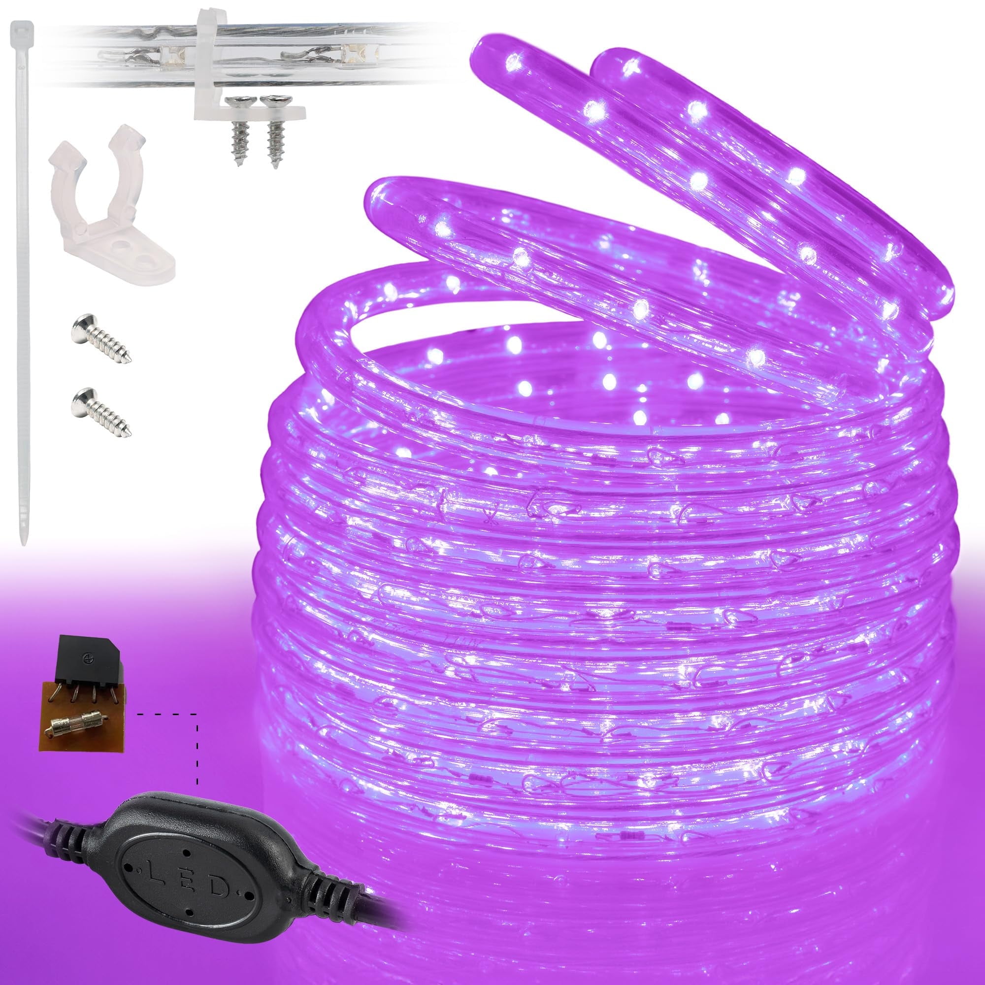 West Ivory 10ft Purple LED Rope Lights, Connectable Outdoor Permanent ...