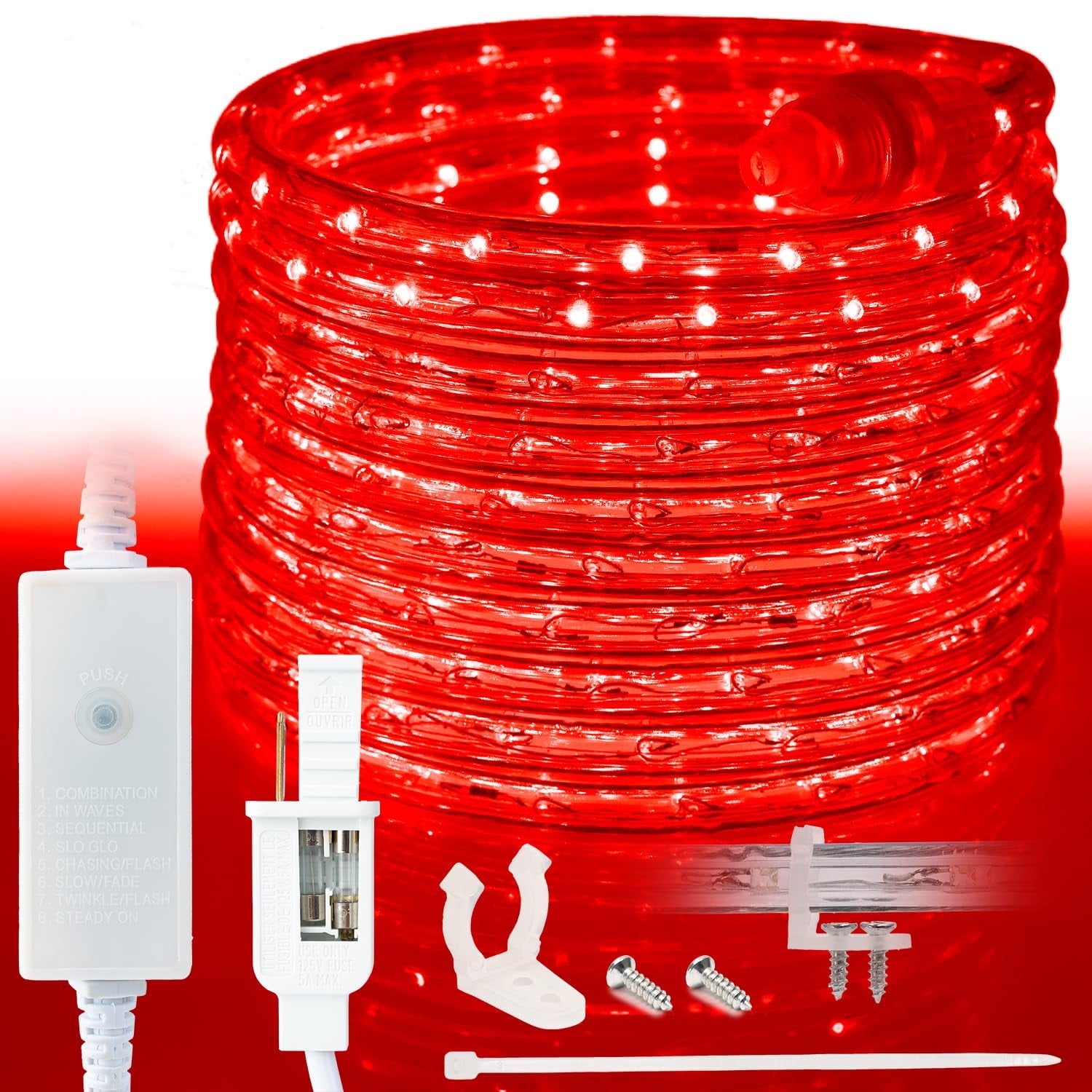 West Ivory 1143LEDs, 150ft Red LED Rope Light w/ 8 Mode, Connectable ...