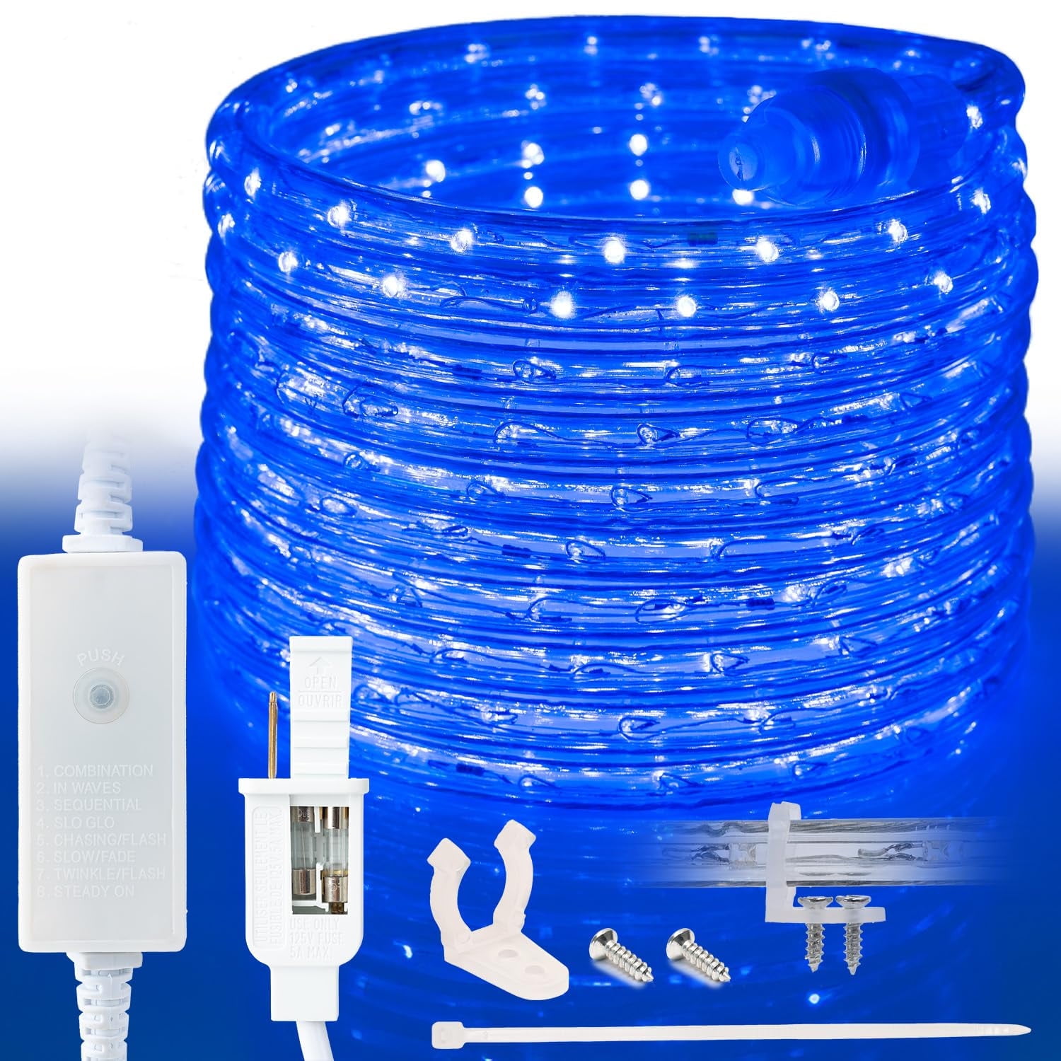 West Ivory 190LEDs, 25ft Blue LED Rope Light w/ 8 Mode, Connectable ...