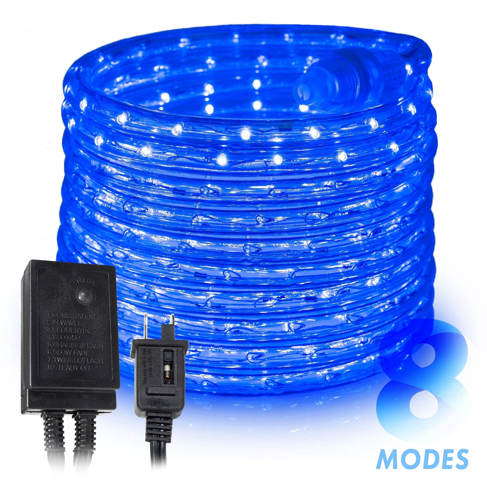 West Ivory 25ft Blue LED Rope Lights, 8 Mode Controller, 2 Wire, Indoor ...