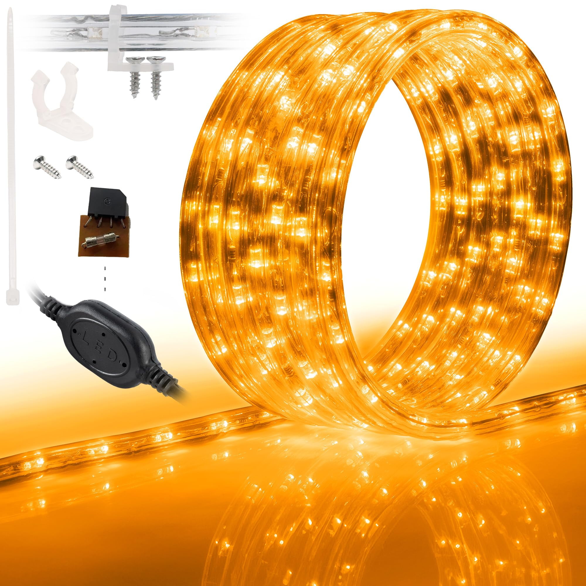 West Ivory 20' Orange LED Rope Lights, 3/8" Diameter, 2 Wire, ETL ...