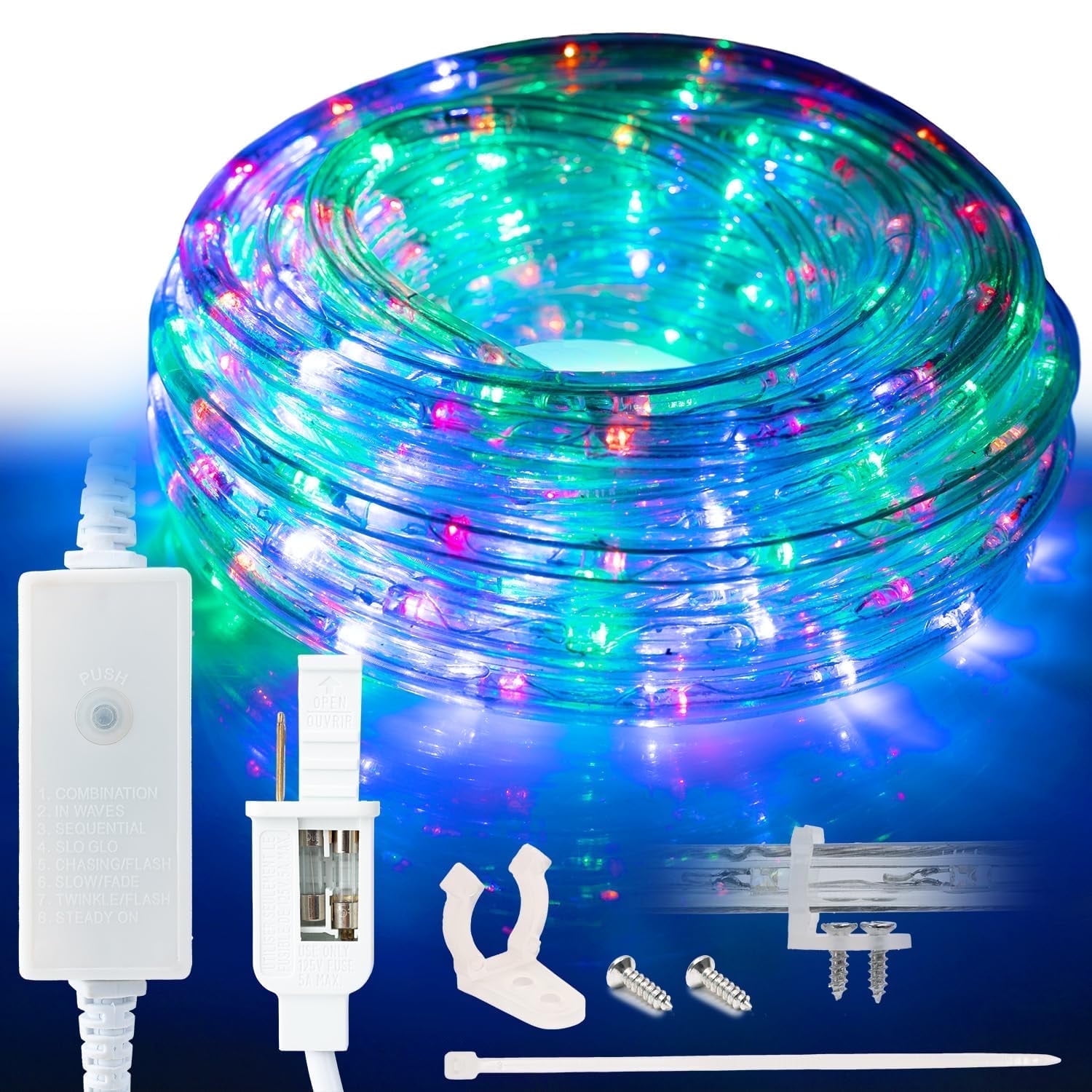 West Ivory 381LEDs, 50ft Colorful Outside LED Rope Light, 8 Modes ...