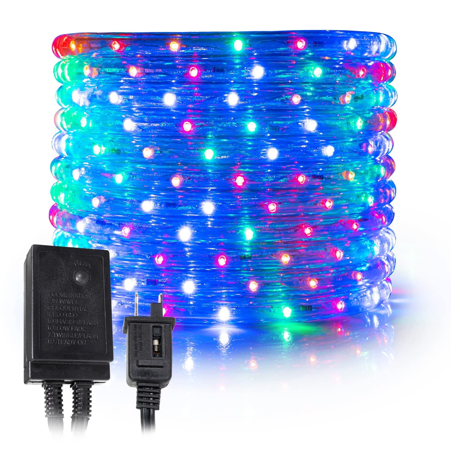 West Ivory 60ft LED Rope Lights w/ 8 Modes 1/2" Thick Flickering Fading ...