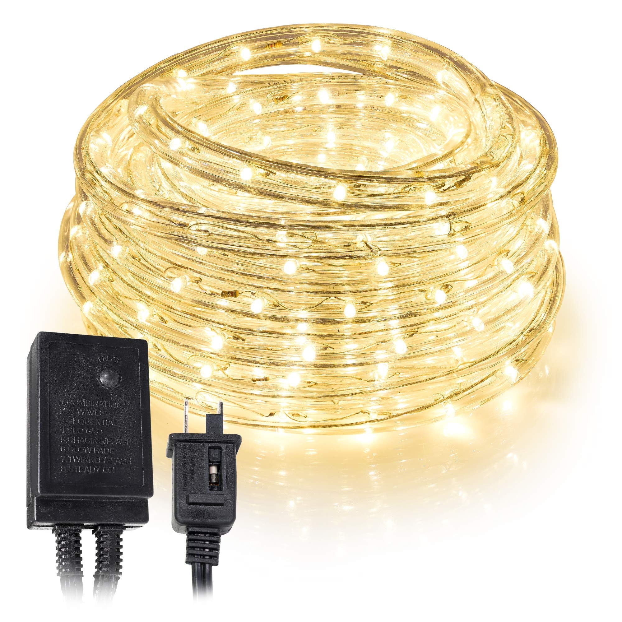 West Ivory 648LEDs, 60ft Warm White LED Rope Light w/ 8 Mode 1/2" Thick ...