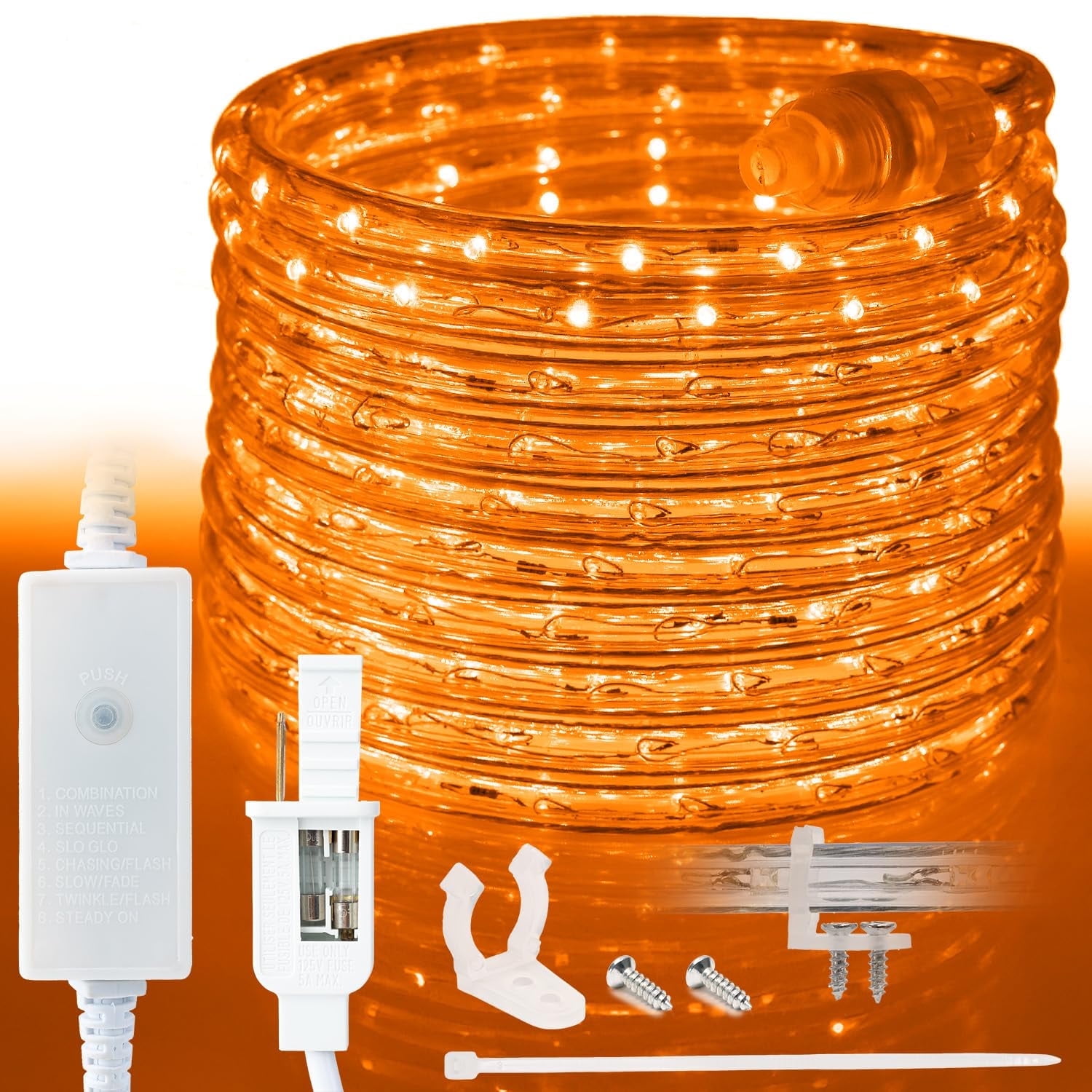 West Ivory 762LEDs, 100ft Orange LED Rope Light w/ 8 Mode, Connectable ...