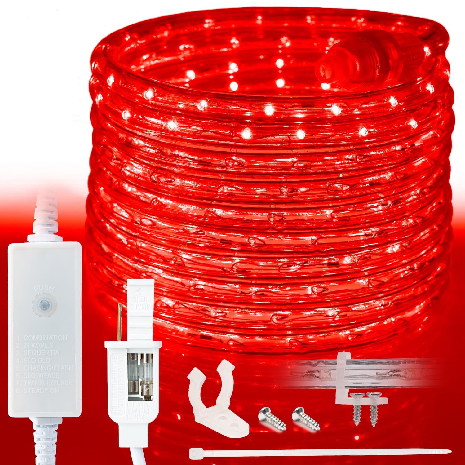 West Ivory 762LEDs, 100ft Red Outside LED Rope Light, 8 Modes ...