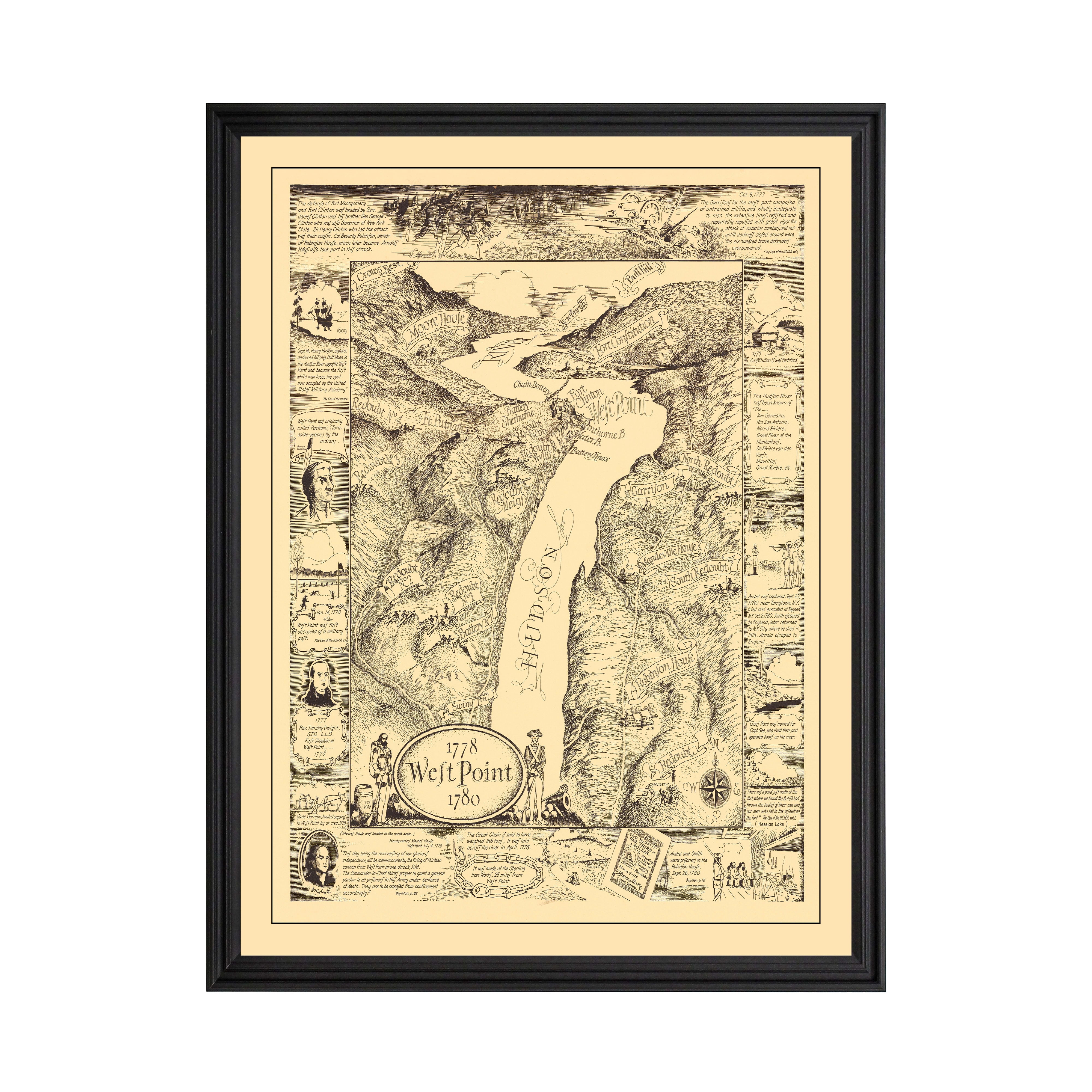 West Point Art, 1943 Vintage Map of West Point History Wall Decor Gift ...