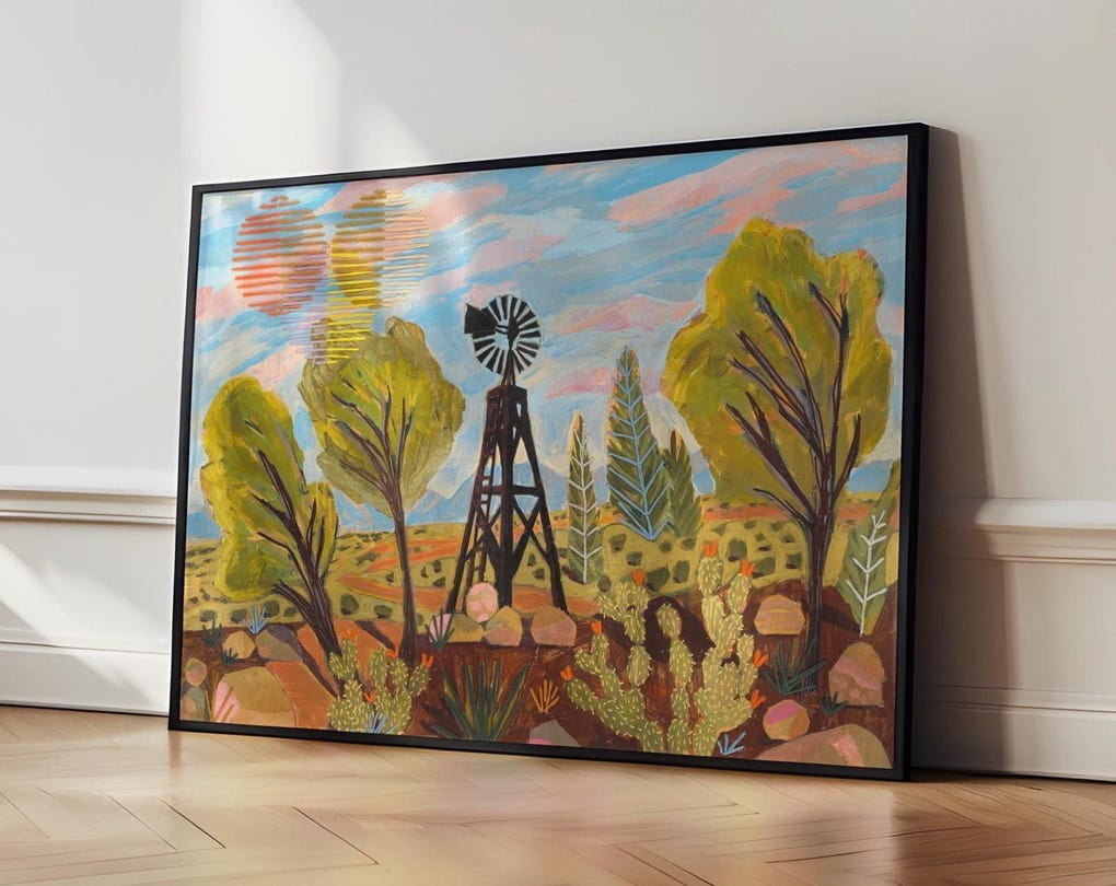 West Texas Ranch Windmill Art Print Western Travel Poster Big Bend ...