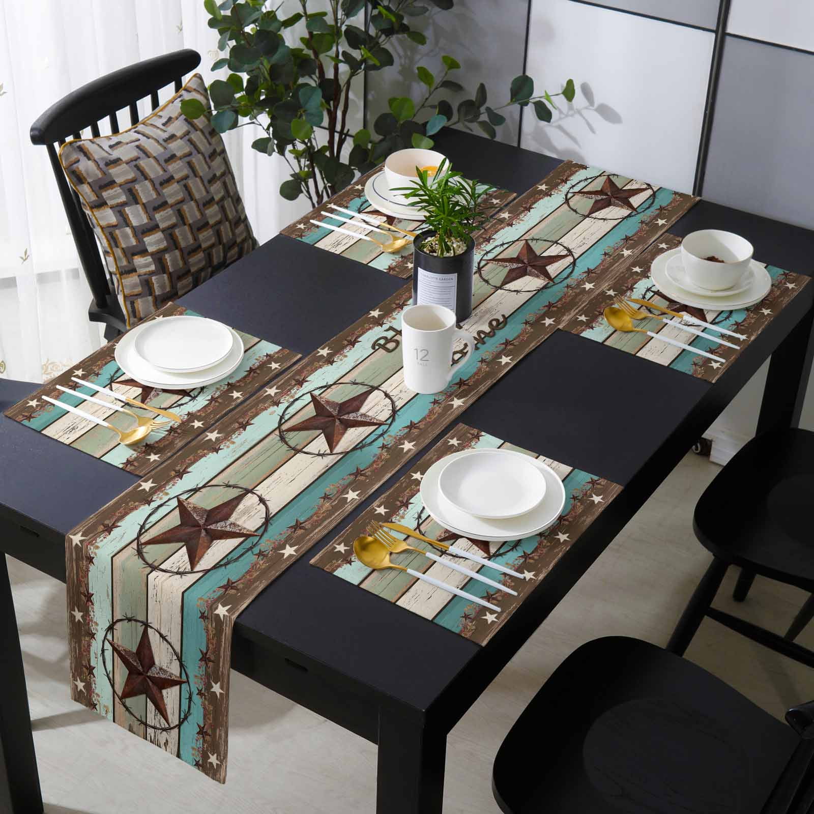 West Texas Star Rustic Placemats Set of 4 with 70 Inches Long Table ...