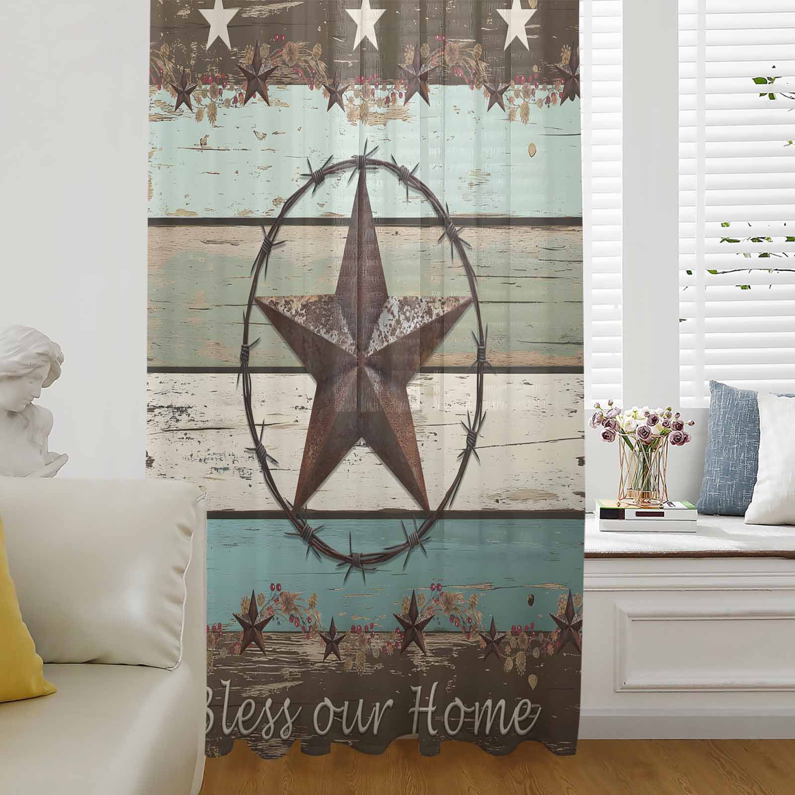 West Texas Star Rustic Window Curtain 72 Inches Long,Farmhouse Teal ...