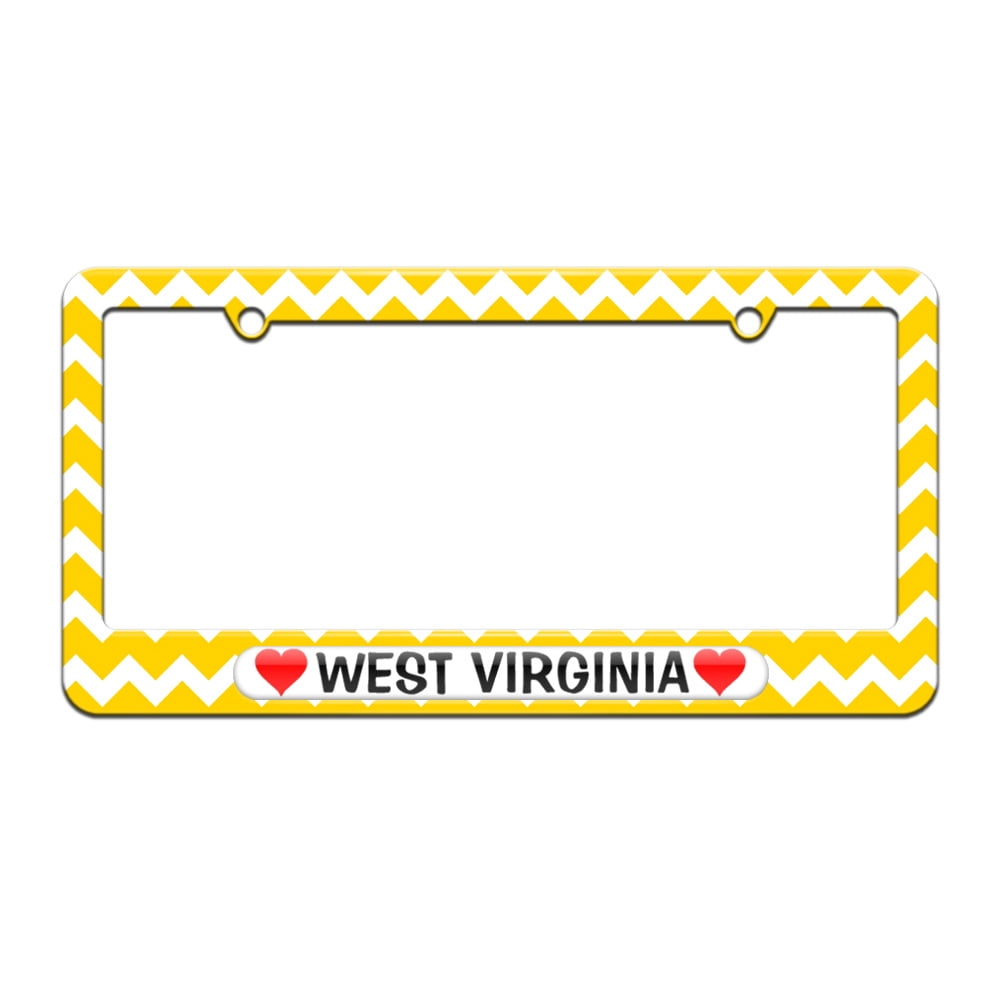 West Virginia Love with Hearts - License Plate Tag Frame - Yellow ...