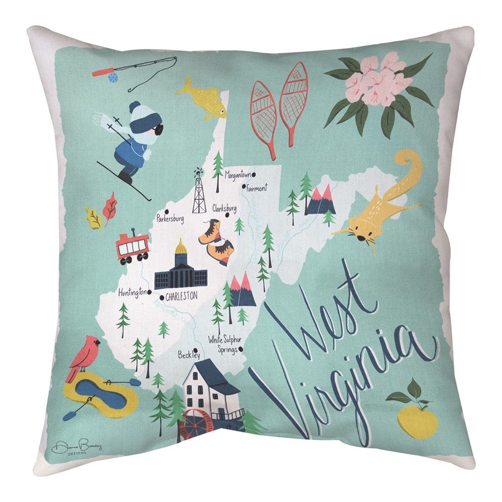 West Virginia Map Climaweave Pillow 18" Indoor/Outdoor - Walmart.com