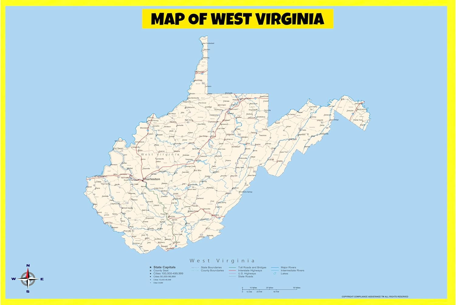 West Virginia Map Poster - Laminated Wall Map - Style A - 18x24 - Ideal ...